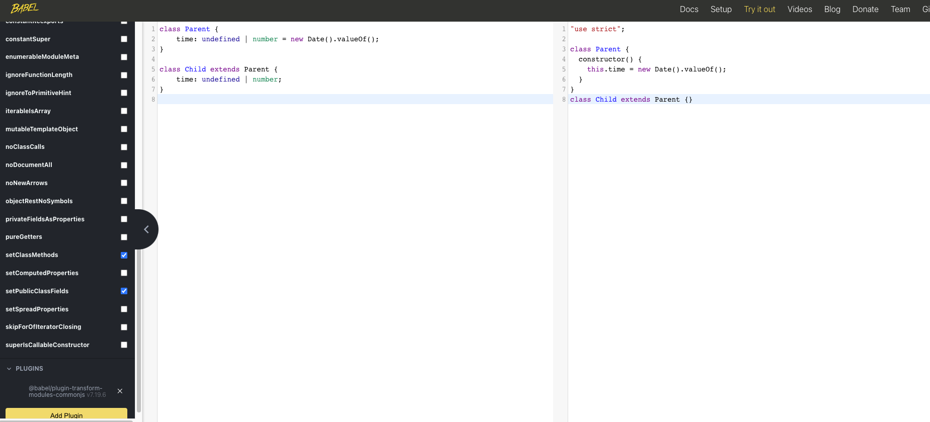 swc has different behavior when transform class with `setPublicClassField` · Issue #7085 · swc ...