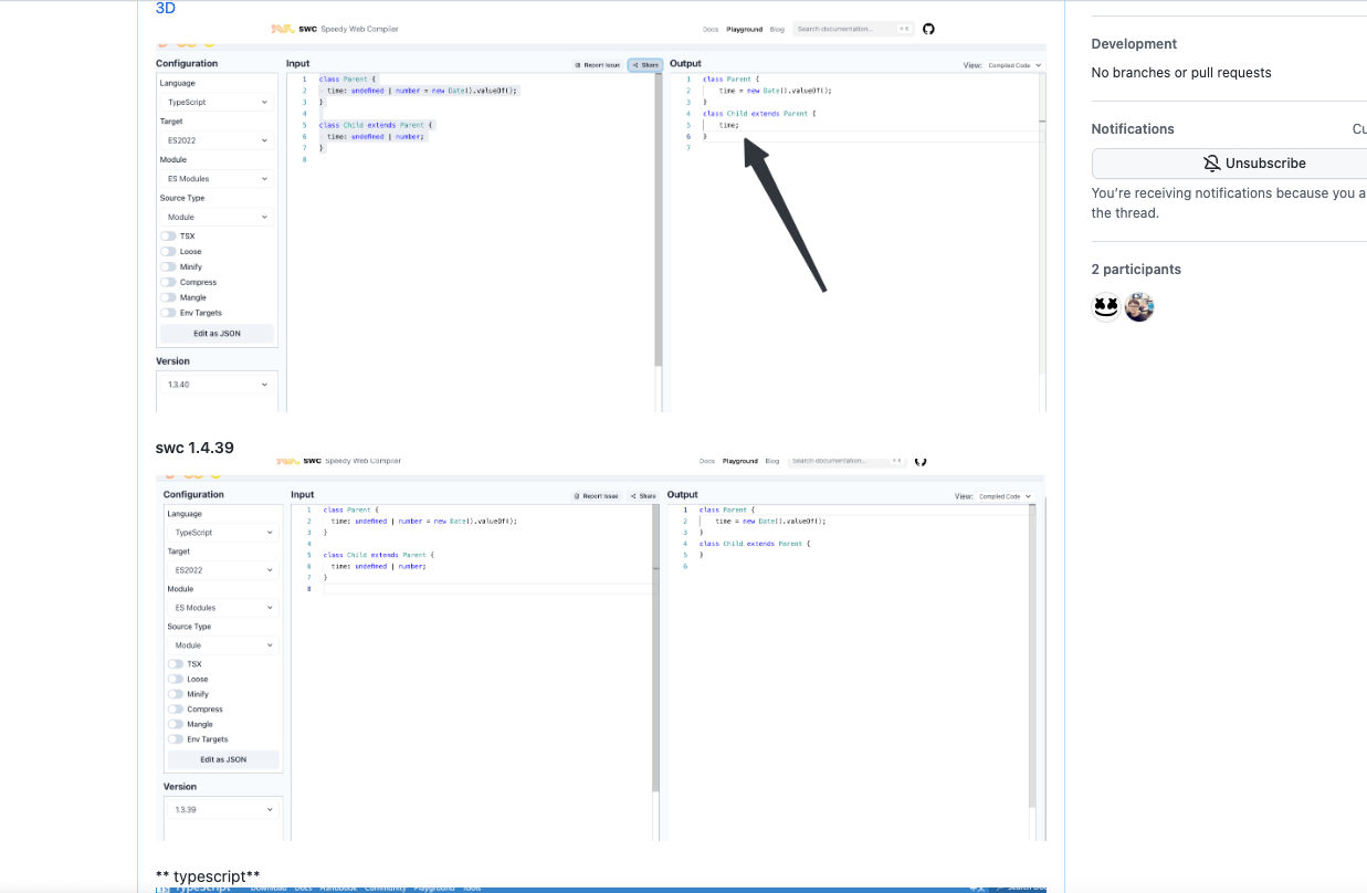 swc has different behavior when transform class with `setPublicClassField` · Issue #7085 · swc ...