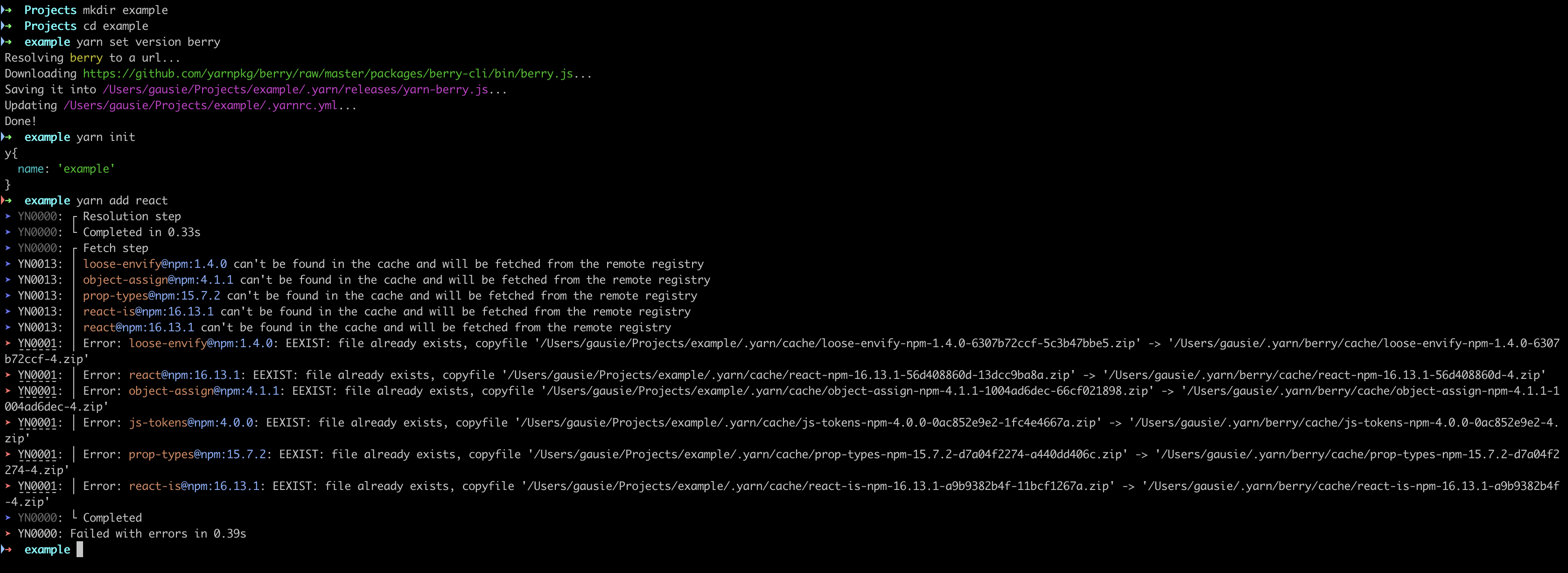 Bug Eexist File Already Exists Copyfile · Issue 1468 · Yarnpkg 1337