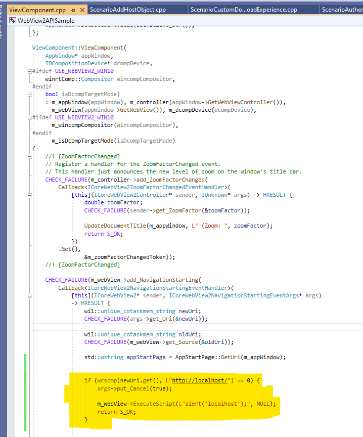 ExecuteScript delayed until NavigationCompleted event for a cancelled ...