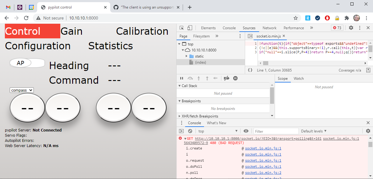 pypilot_web on openplotter fails, 'unsupported version of the Socket.IO or Engine.IO' · Issue ...