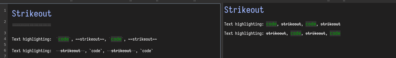 Strikeout and code inline formatting are mutually exclusive in the same ...