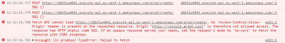 Saving a Pipeline function callback hangs forever and throws CORS errors in console for AWS ...