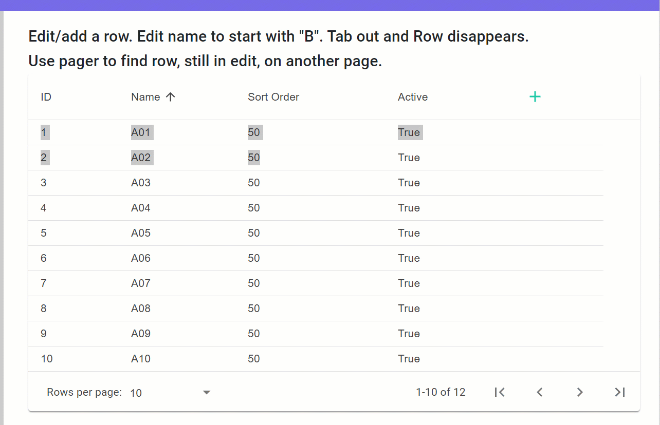 MudTable: Inline Edit: Row "disappears" during edit , if edit changes sort position. · Issue ...