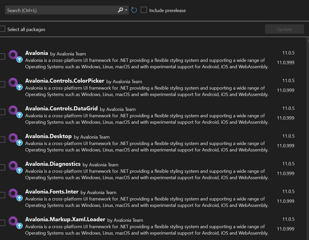 Avalonia Latest Stable Nuget is 11.0.999 in Visual Studio Nuget Package ...