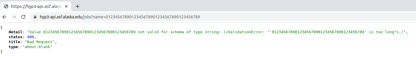 'Bad Request' when querying jobs by names longer than 20 characters · Issue #1019 · ASFHyP3/hyp3 ...