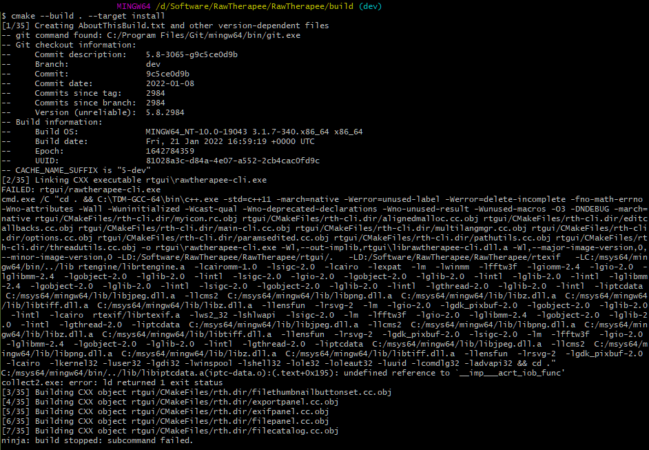 Running Commnad Cmake Build Target Install Fails In The Next Job [2 35] Linking Cxx