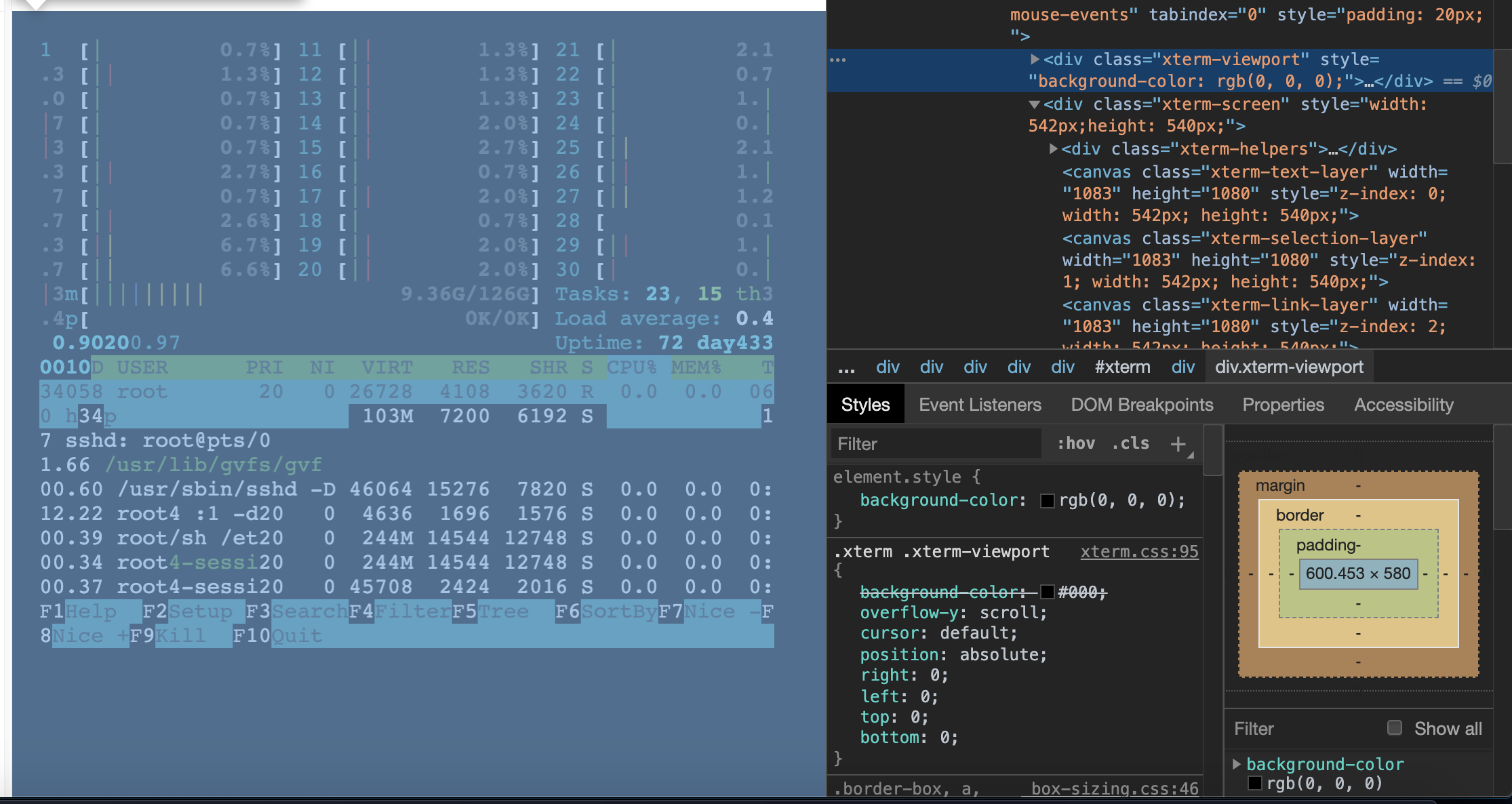Enter top or htop, xterm only displays half · Issue #2769 · xtermjs/xterm.js · GitHub