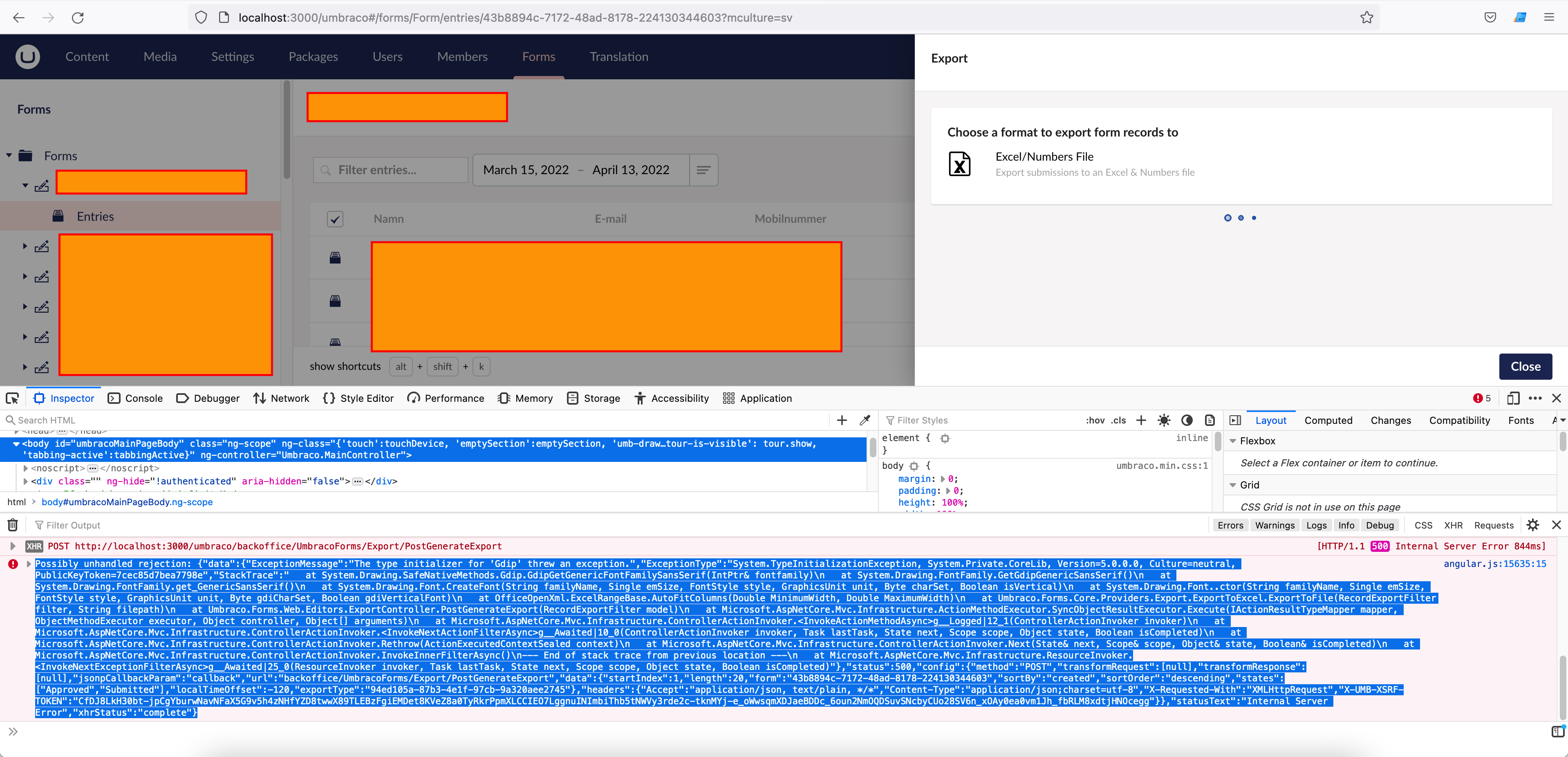 Export entries to Excel/Numbers File fails with 500 Internal Server Error · Issue #761 · umbraco ...