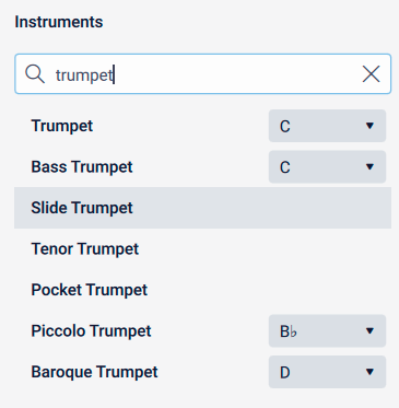 [MU4 Issue] Instruments dialog - search for "trumpet" defaults to C · Issue #14957 · musescore ...