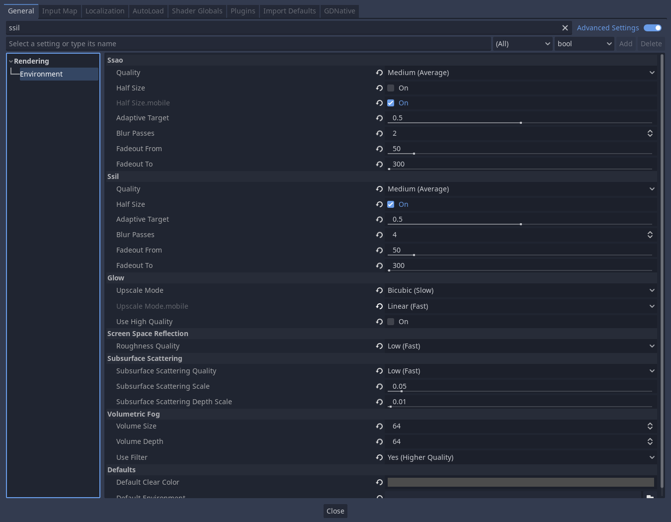 All project settings and editor settings are marked as reversible ...
