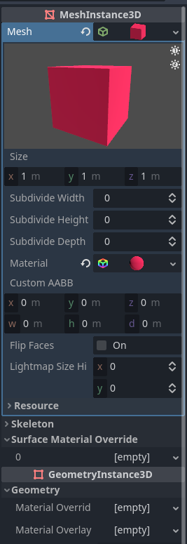 Only display GeometryInstance3D's material override/overlay properties for meshes that already ...