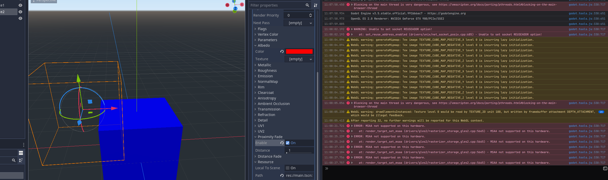 Proximity Fade causes SpatialMaterials to not render in HTML5 with GLES2 · Issue #64081 ...