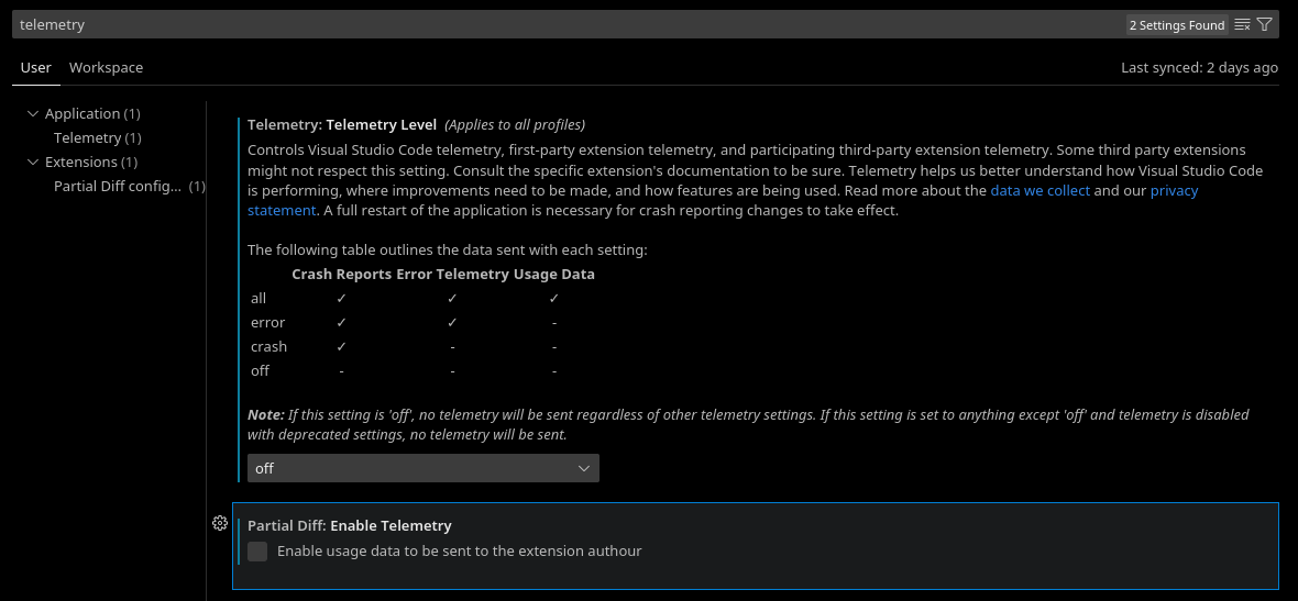 Follow the `telemetry.enableTelemetry` VS Code setting · Issue #91 · ryu1kn/vscode-partial-diff ...