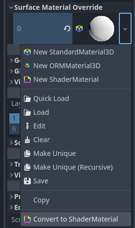 Expose BaseMaterial3D to ShaderMaterial conversion in the inspector toolbox · Issue #7335 ...