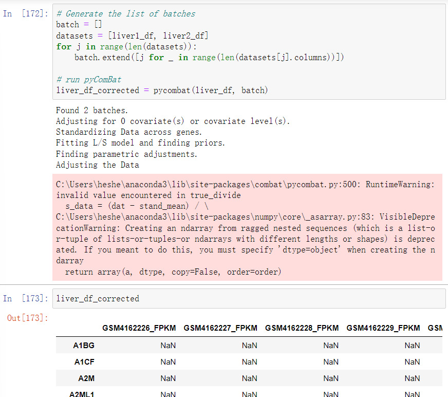 All Values In The Dataframe Are NAN After Running Pycombat Issue