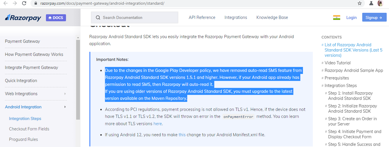 Google's Sms retriever Auto Read otp is not working for cards payment options in RazorPay Please ...