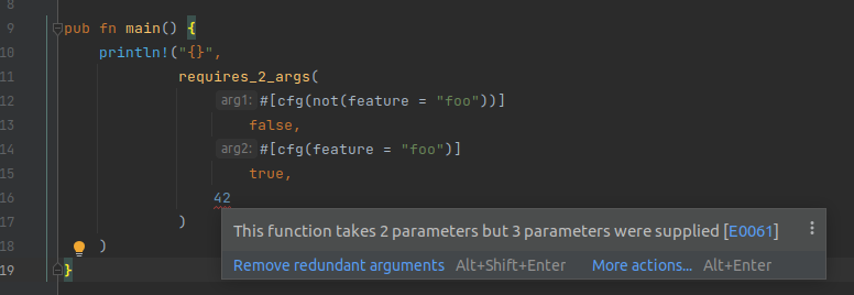 Arguments based on #[cfg(feature = "foo")] are not handled correctly · Issue #10222 · intellij ...