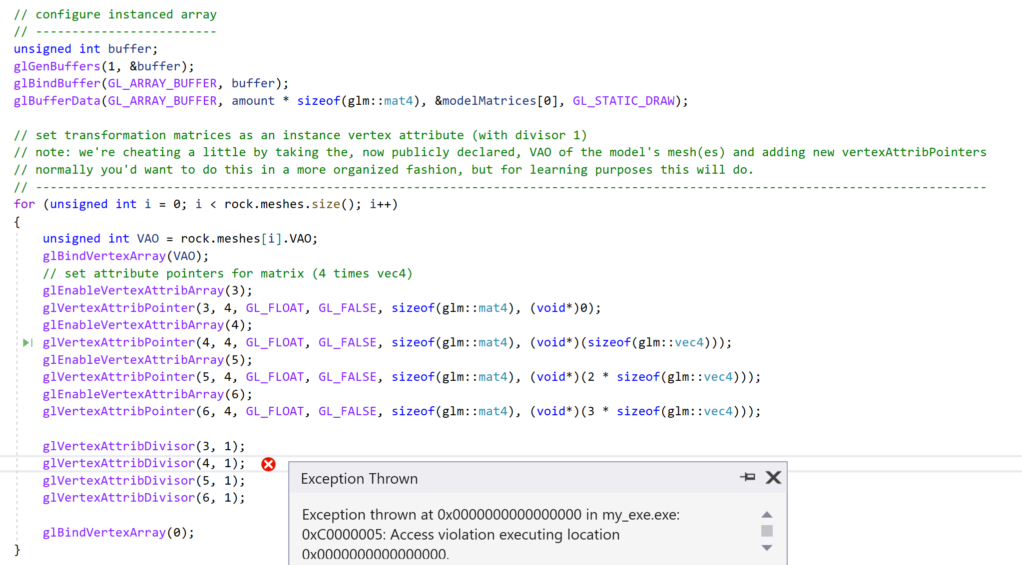 10.3 Example Instancing Access Violation · Issue #327 · JoeyDeVries/LearnOpenGL · GitHub