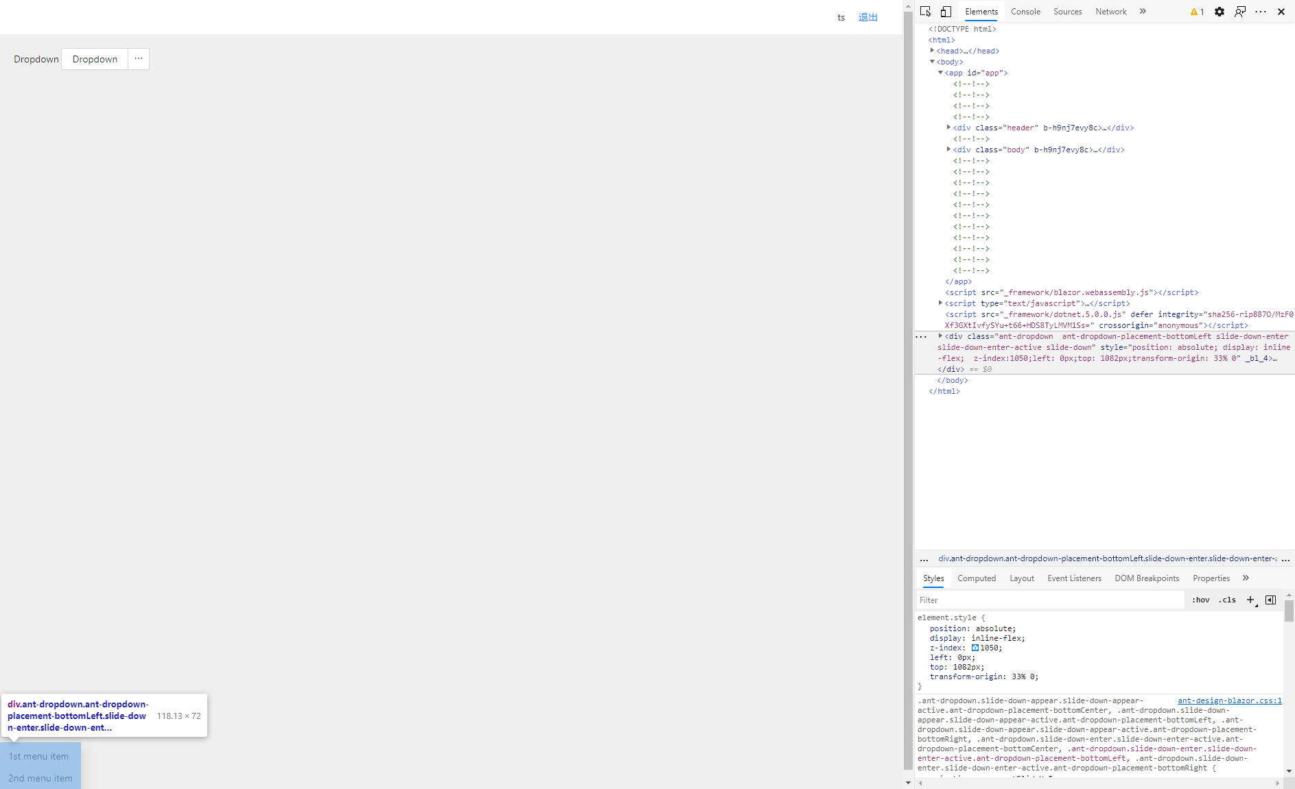 Dropdowns Overlay Rendered With Wrong Top And Left Value But The Dropdown Button Works · Issue