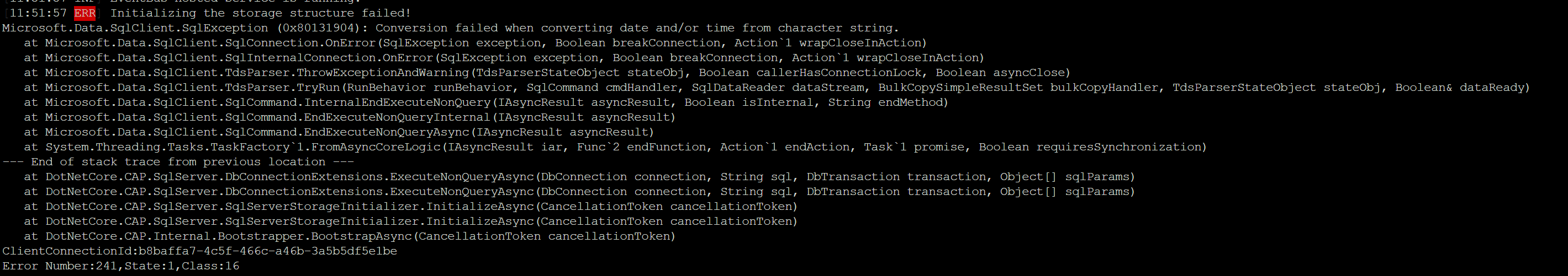 Storage Init Script Exception Of Sqlserver Datetime Convert Error