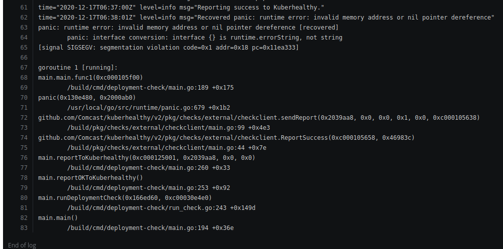 Default checks fail with segmentation violation · Issue #761 · kuberhealthy/kuberhealthy · GitHub
