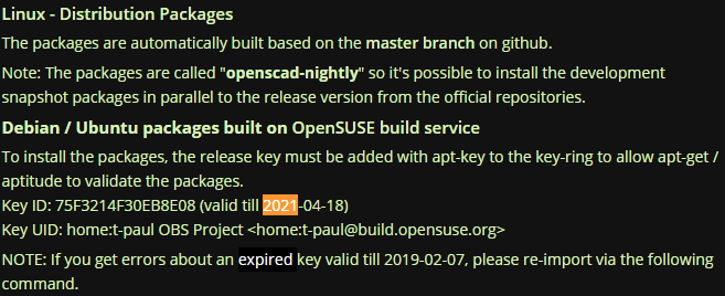 Key expired for ubuntu 20.04 · Issue #3747 · openscad/openscad · GitHub