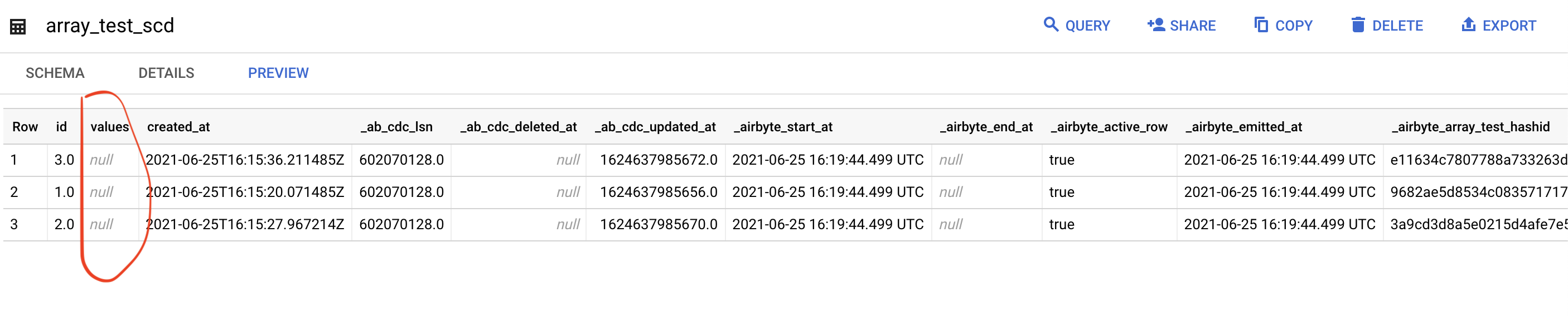 Bigquery destination SCD table does not work with array type from source Postgres table · Issue ...