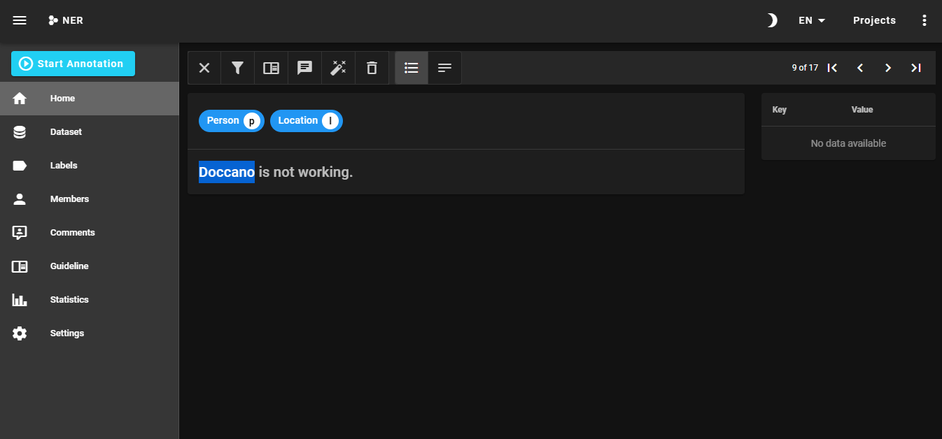 Unable to perform NER · Issue #1420 · doccano/doccano · GitHub