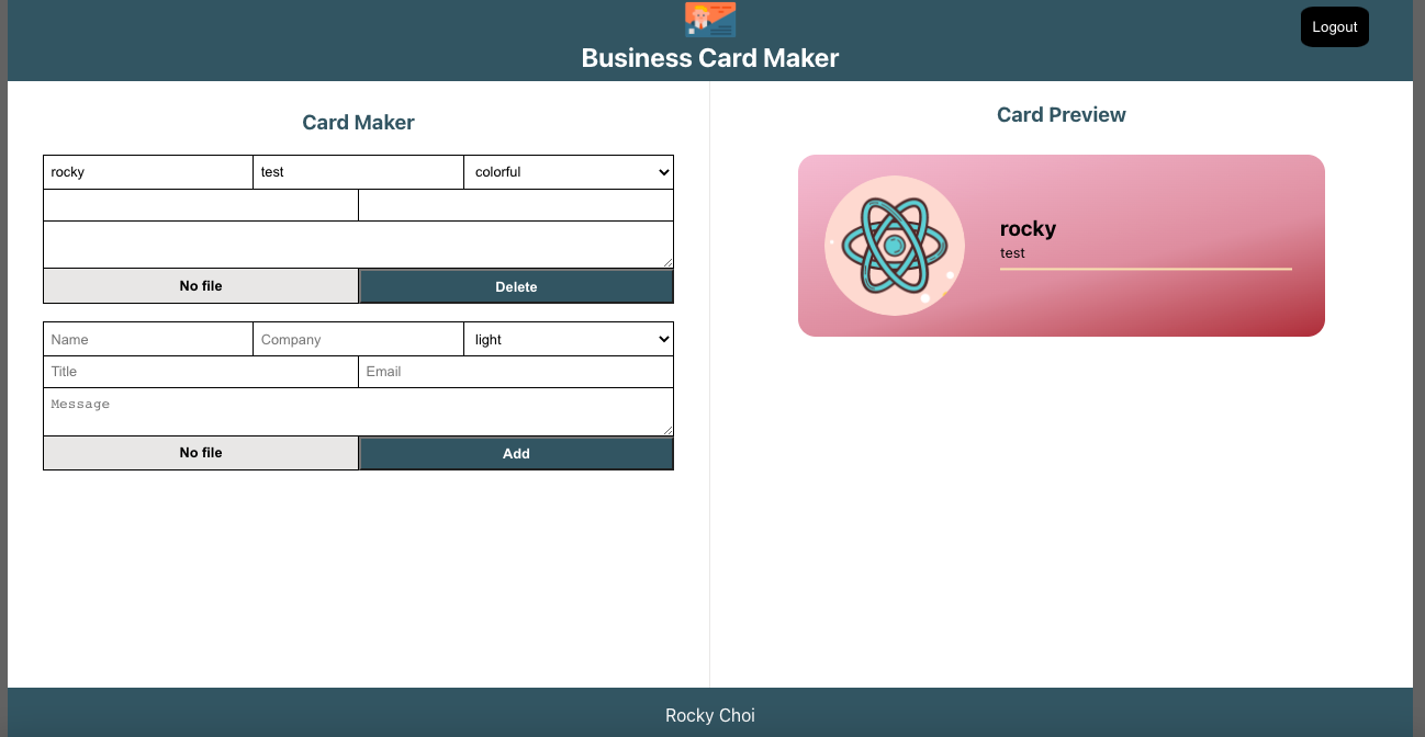 GitHub - Seongrak/business-card-maker: Built an web application for practicing React JS, firebase