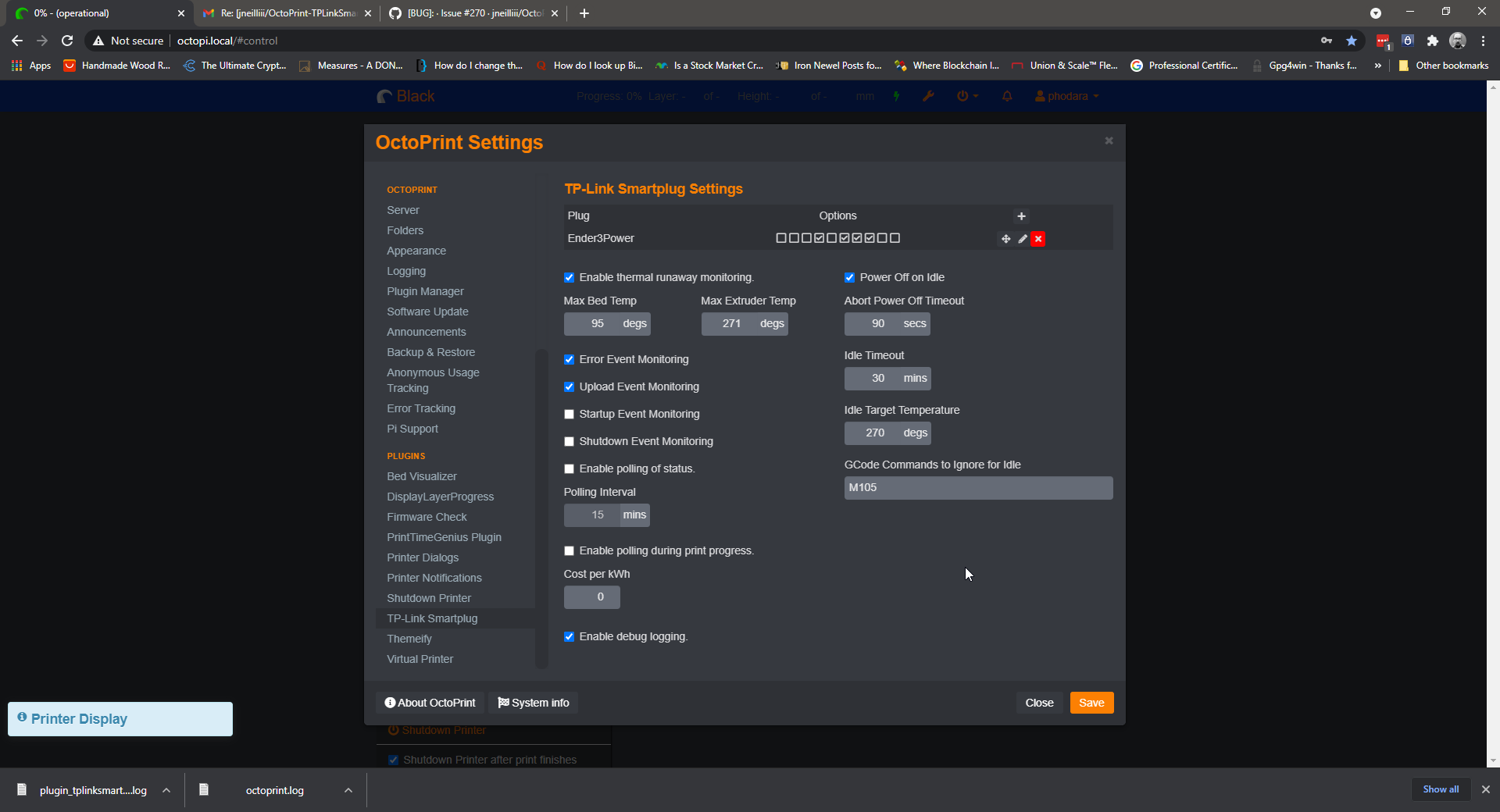 [BUG]: · Issue #270 · jneilliii/OctoPrint-TPLinkSmartplug · GitHub