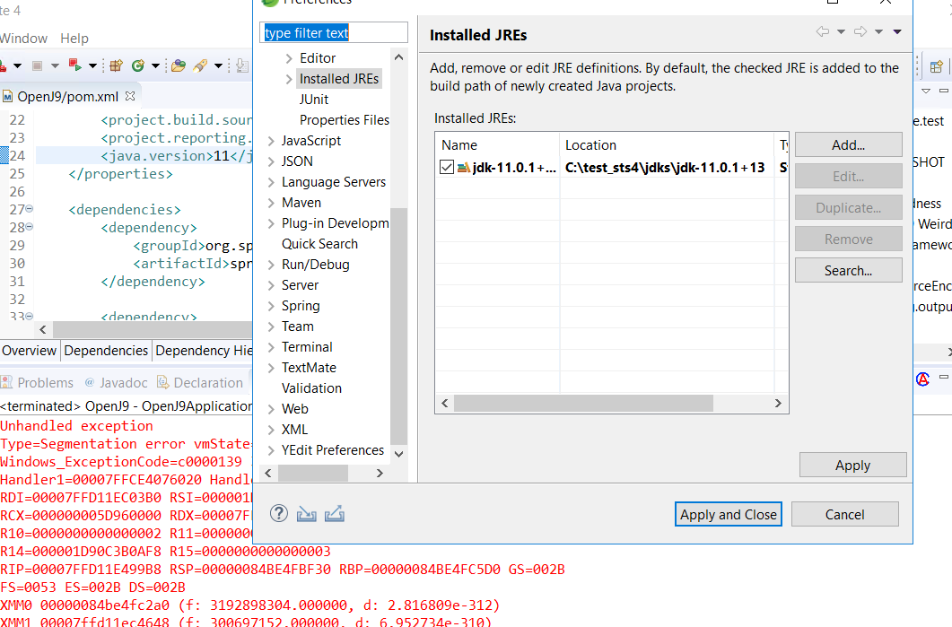 OpenJ9 Java 11 on Windows 10 won't start crashes with segmentation ...