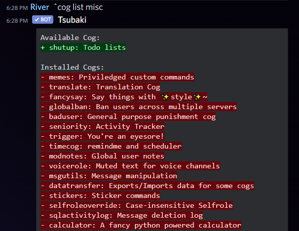 Remove the colors in Installed Cogs list · Issue #6003 · Cog-Creators/Red-DiscordBot · GitHub