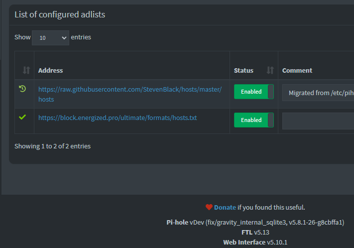 [CentOS7] [WEB-UI] Health status of Adlists is not updating · Issue #4580 · pi-hole/pi-hole · GitHub