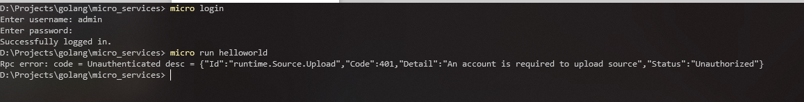 micro run helloworld error message is An account is required · Issue ...