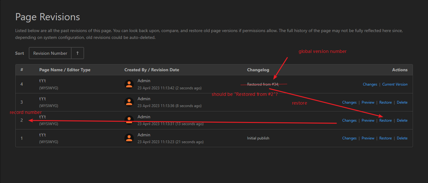 A meaningless record "Restored from $versionId" in Changelog · Issue #4190 · BookStackApp ...