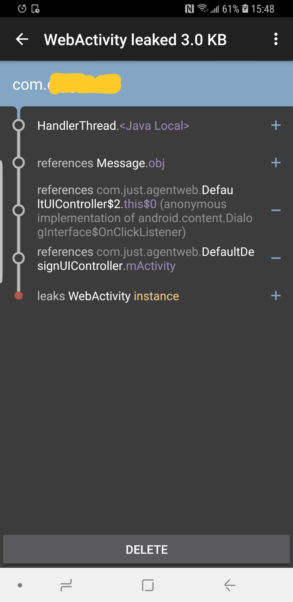 DefaultDesignUIController内存泄露 · Issue #458 · Justson/AgentWeb · GitHub