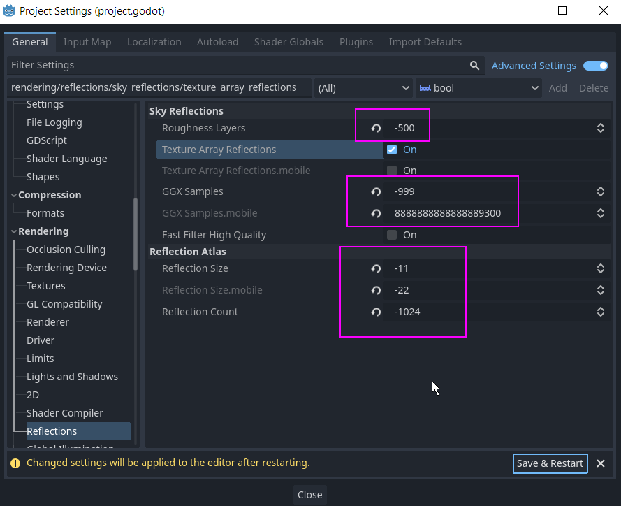 Some setting values without limit could cause crash · Issue #84727 · godotengine/godot · GitHub