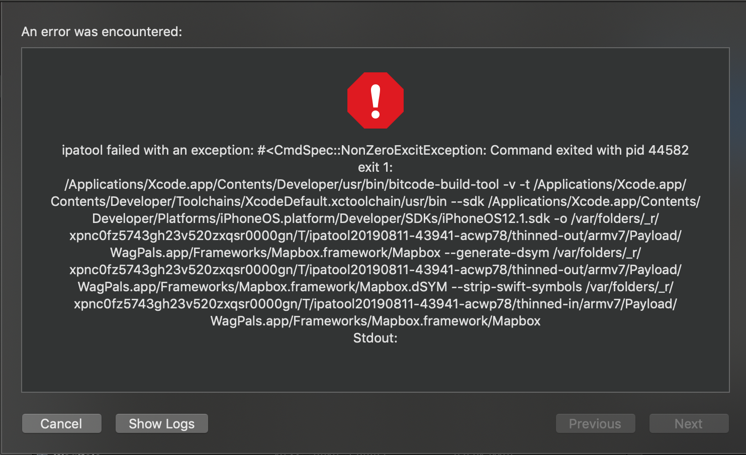 [iOS] Distribute App error: ipatool failed with an exception:
