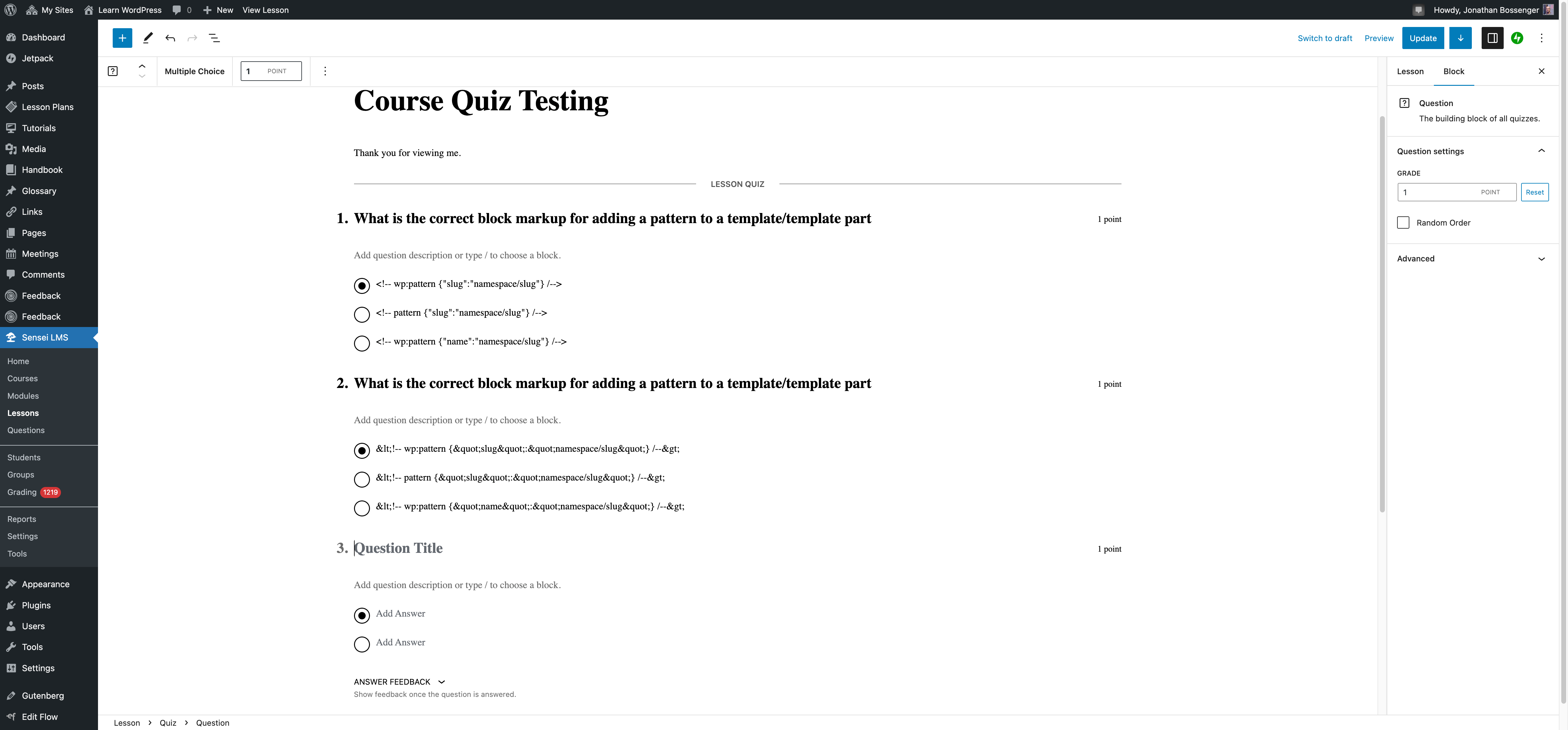 Quizes - support some form of code formatting in quiz questions and ...