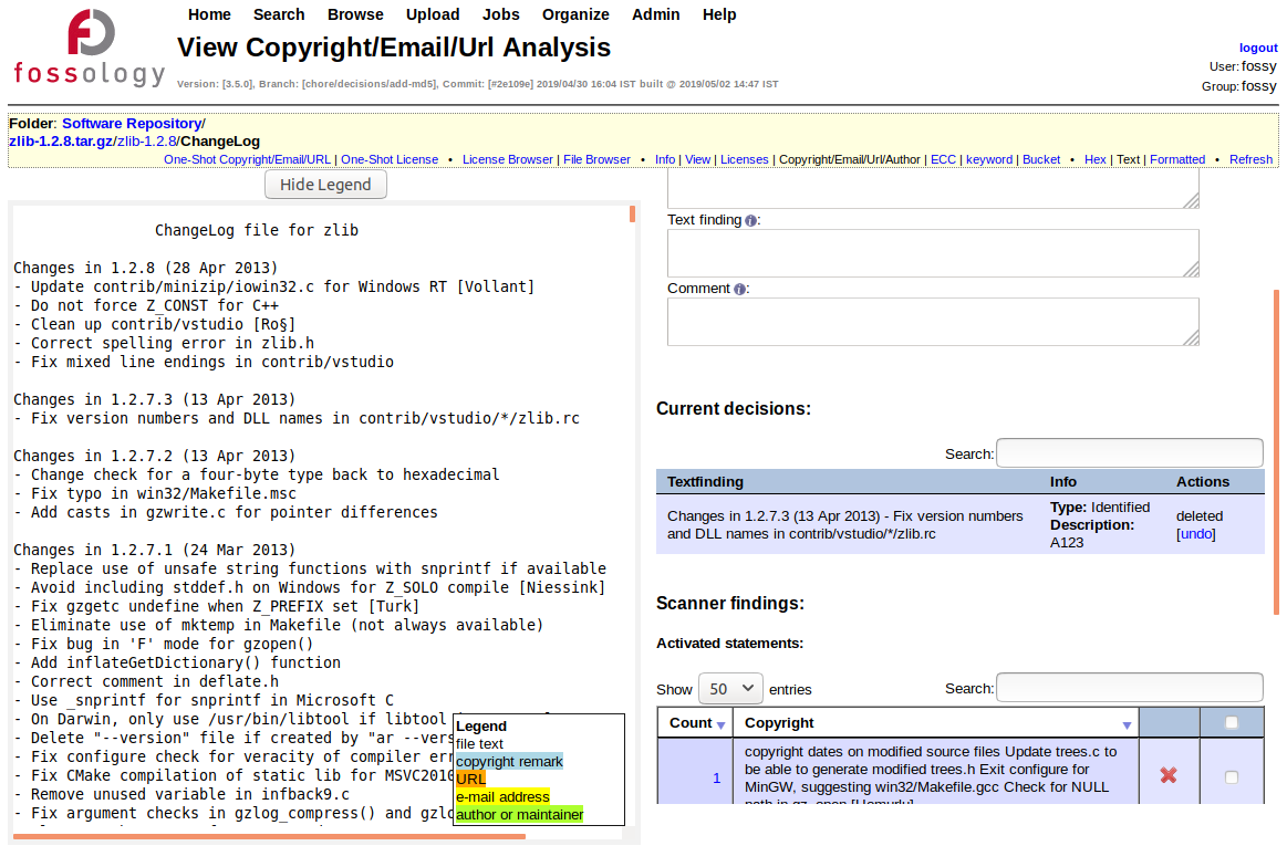 Deactivated manual copyright text findings are not visible in the UI · Issue #1344 · fossology ...