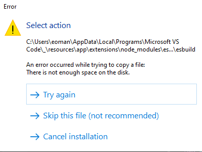 Not Enough Disk Space Error, C Drive Has 70+ GB Free · Issue #123804 ...