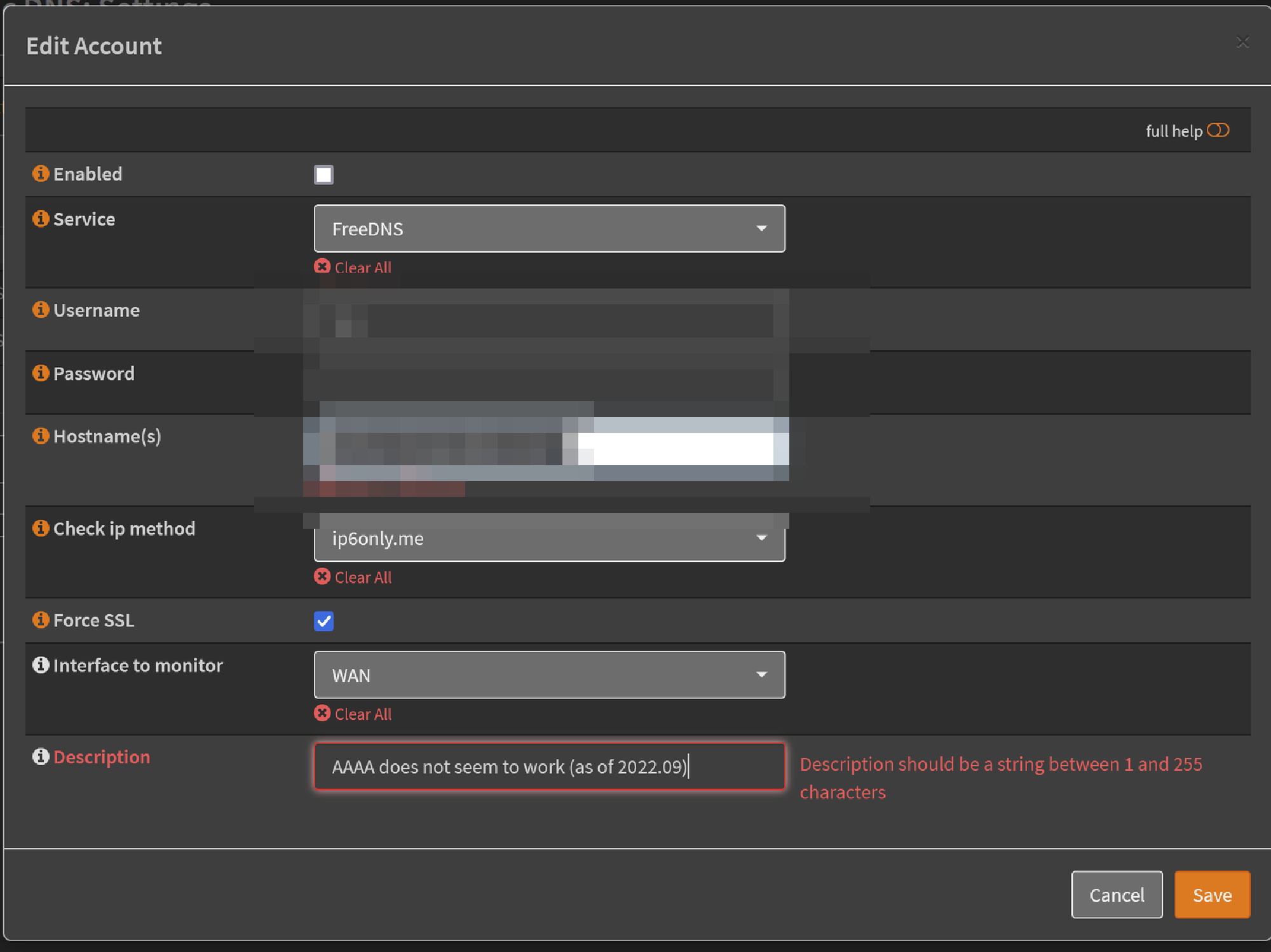 os-ddclient: `Description` field validation function returns misleading validation criteria ...