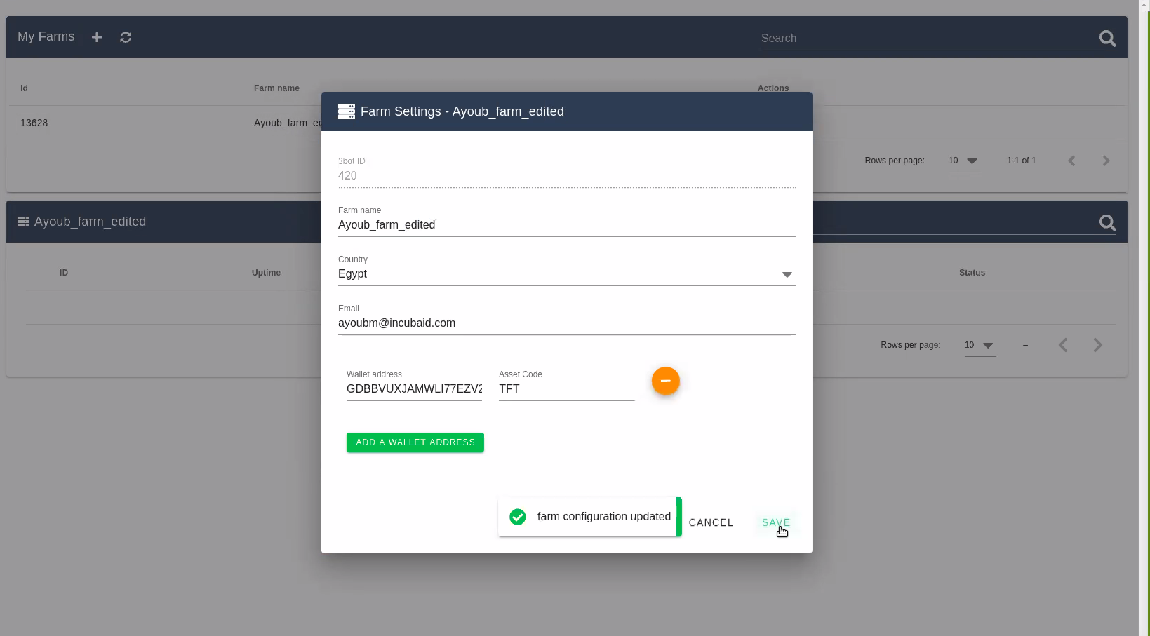 Changing and and adding information from existing farms results in no ...