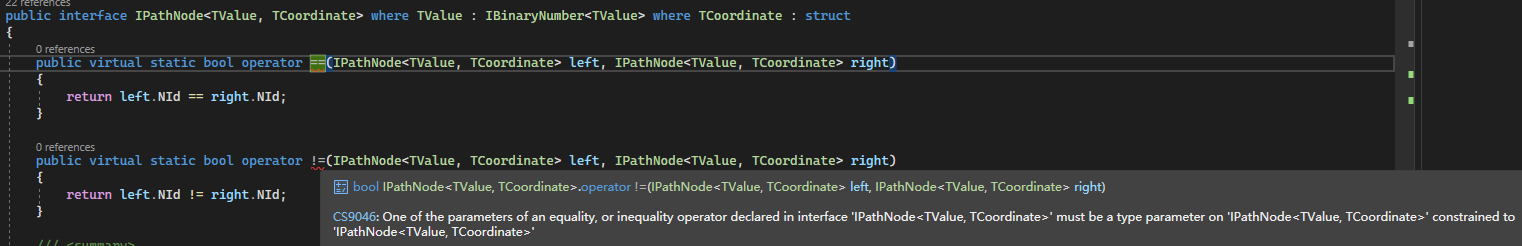 About Equals Operator Overloading in Interface: What Constraint Does CS9046 Need? · dotnet ...