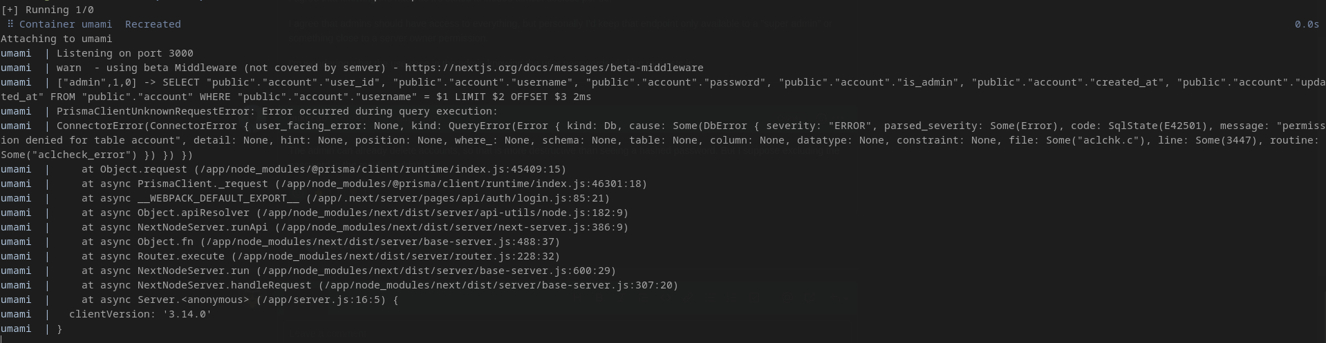 Could not login - PrismaClientUnknownRequestError · Issue #1202 · umami-software/umami · GitHub