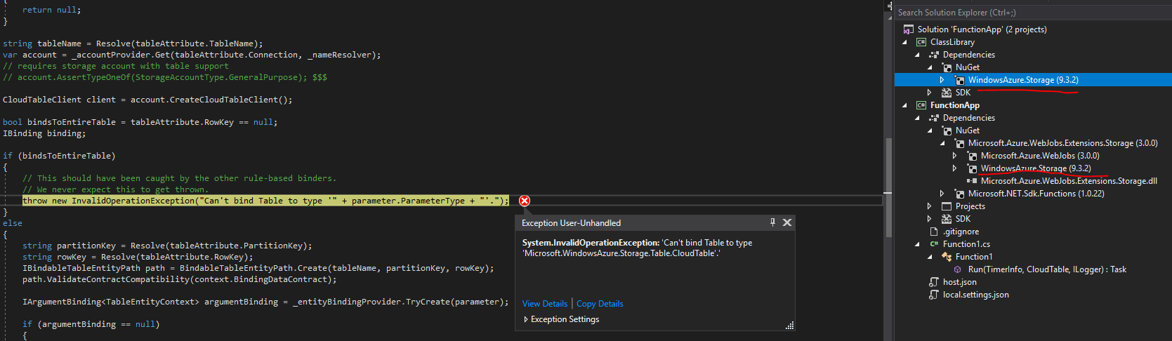 Function 2 0 Table Storage Binding Is Not Working If There Are Any