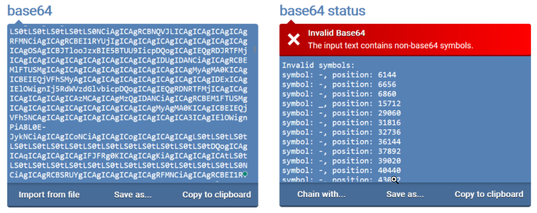 Base64encode gives out values not recognized by JS btoa() function ...