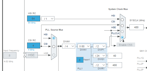 Not possible to set SYSCLK to 480 MHz on STM32H743 (panics with 'assertion failed: vco_ck