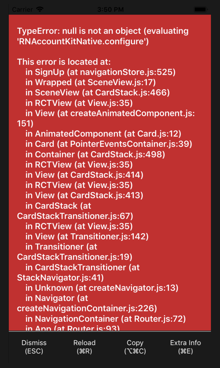 Unable To Run The Project On Ios V210 Typeerror Null Is Not An